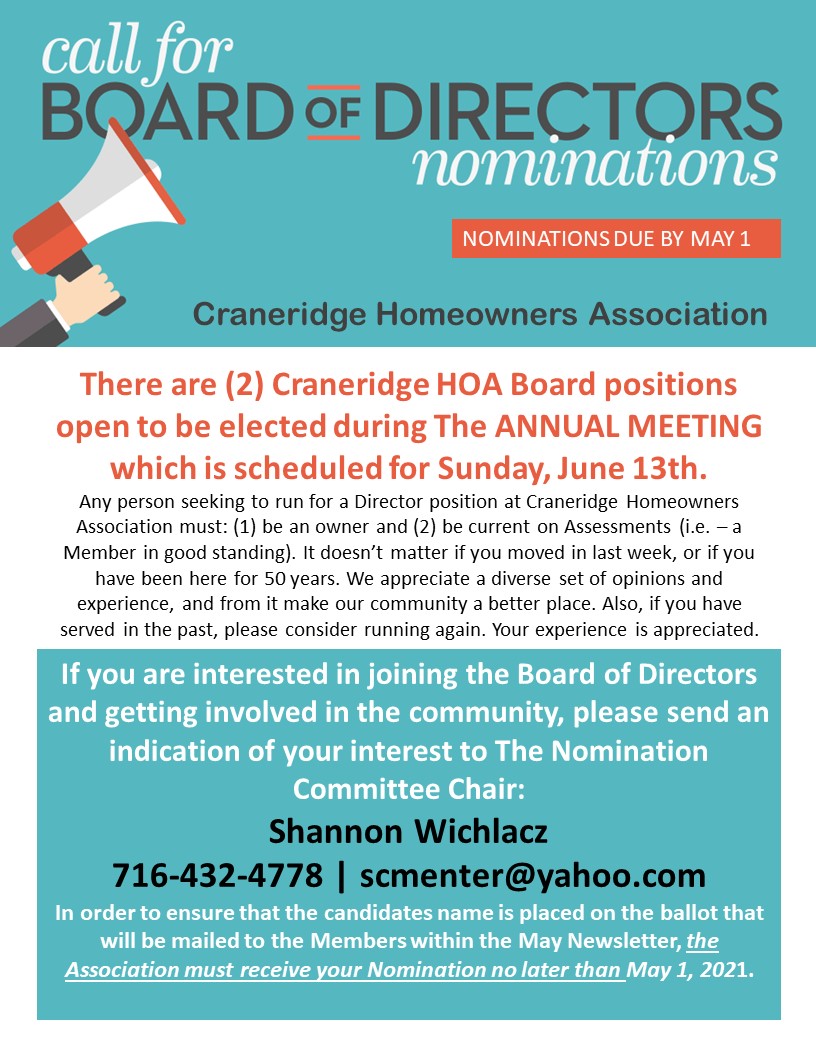 Call for Nominations for the Craneridge Board of Directors ...